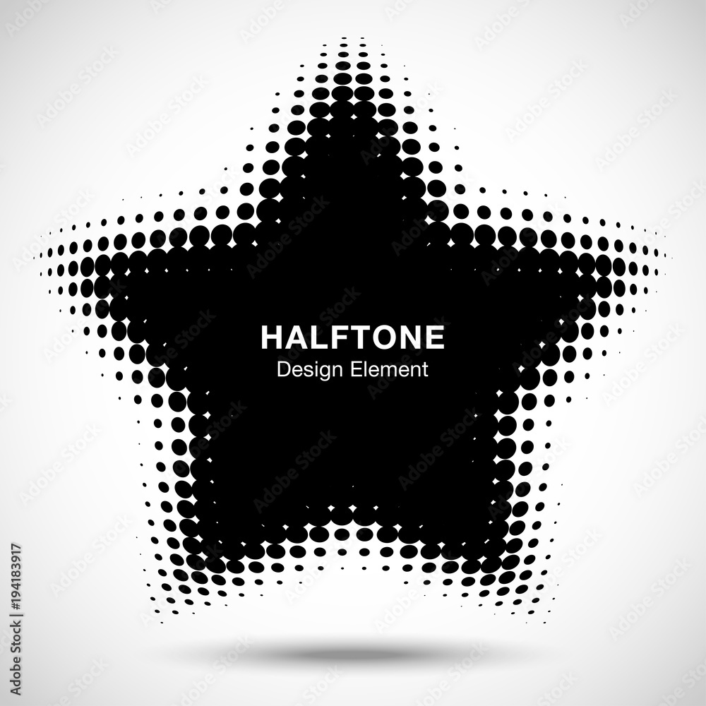 Convex black abstract vector distorted star frame halftone dots logo ...