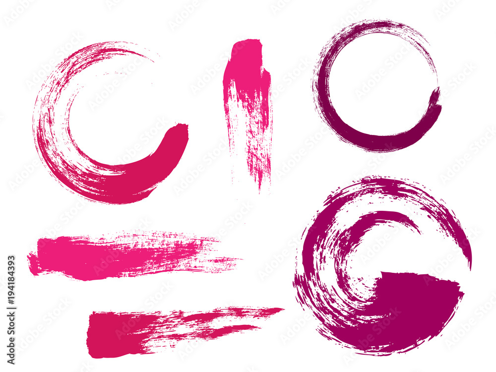 Vector set collection of pink smears paint isolated on white background ...