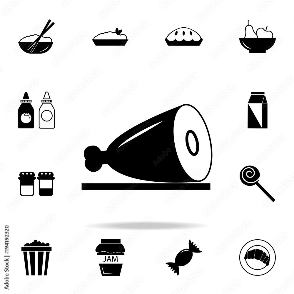 Pork ham on the bone icon. Detailed set of food and drink icons ...