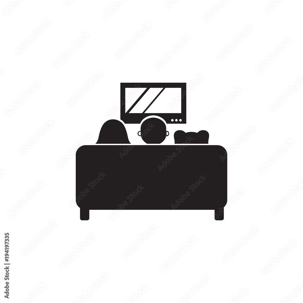 family watching TV on the couch icon. Illustration of family values ...