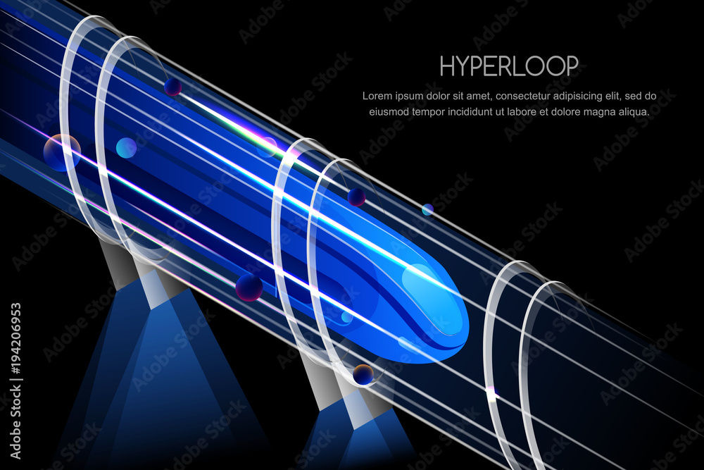 High speed futuristic magnetic train. Hyperloop, vector glowing ...
