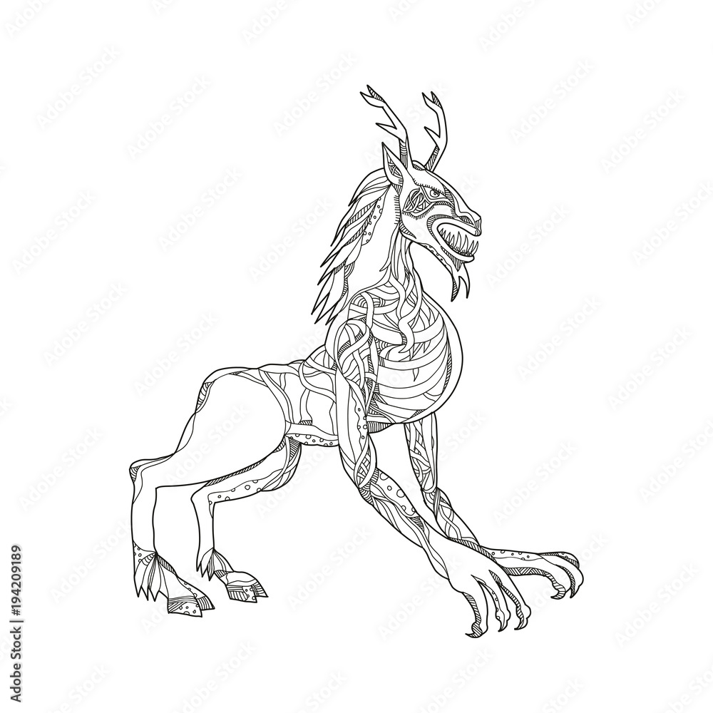 Doodle art illustration of a wendigo or windigo, an Algonquian mythical ...