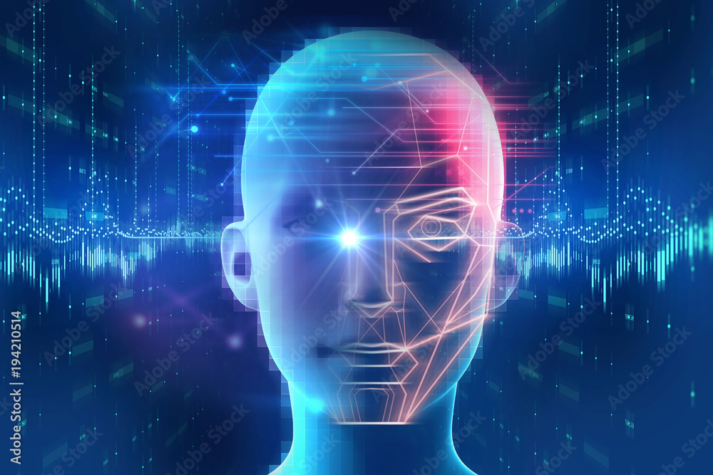 Face detection and recognition of digital human 3d illustration. Stock ...