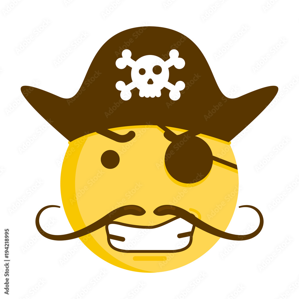 Pirate emoticon. Vector illustration of a angry smiley with mustache in ...