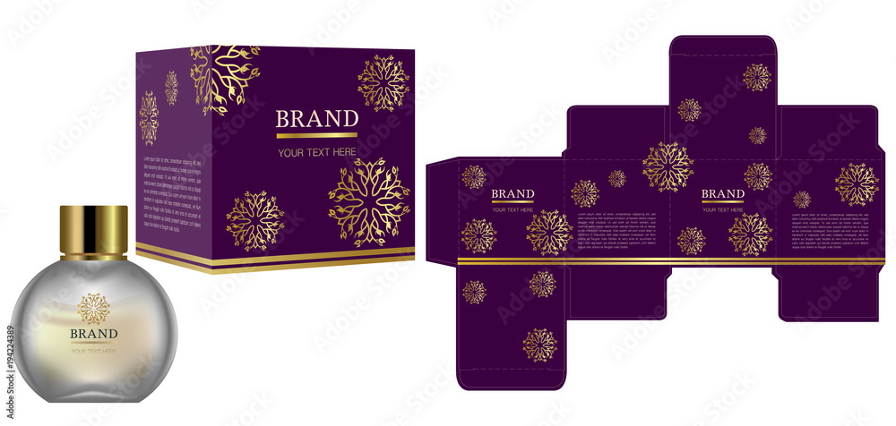 Packaging design, Label on cosmetic container with luxury box template ...