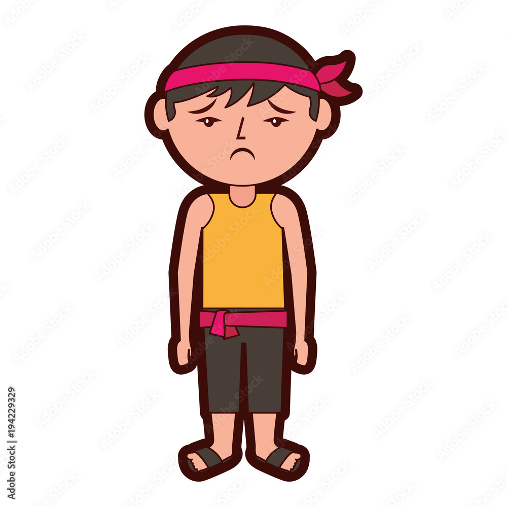 sad cartoon chinese man standing vector illustration Stock Vector ...