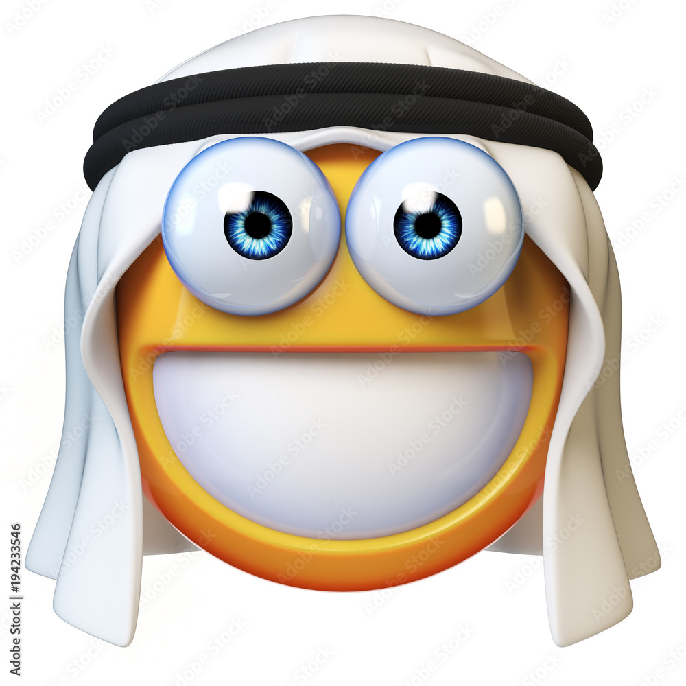 Arab emoji isolated on white background, smiling Arabian face emoticon ...
