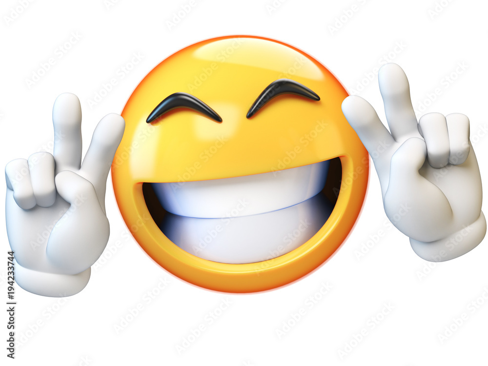Peace emoji isolated on white background, victory emoticon 3d rendering ...