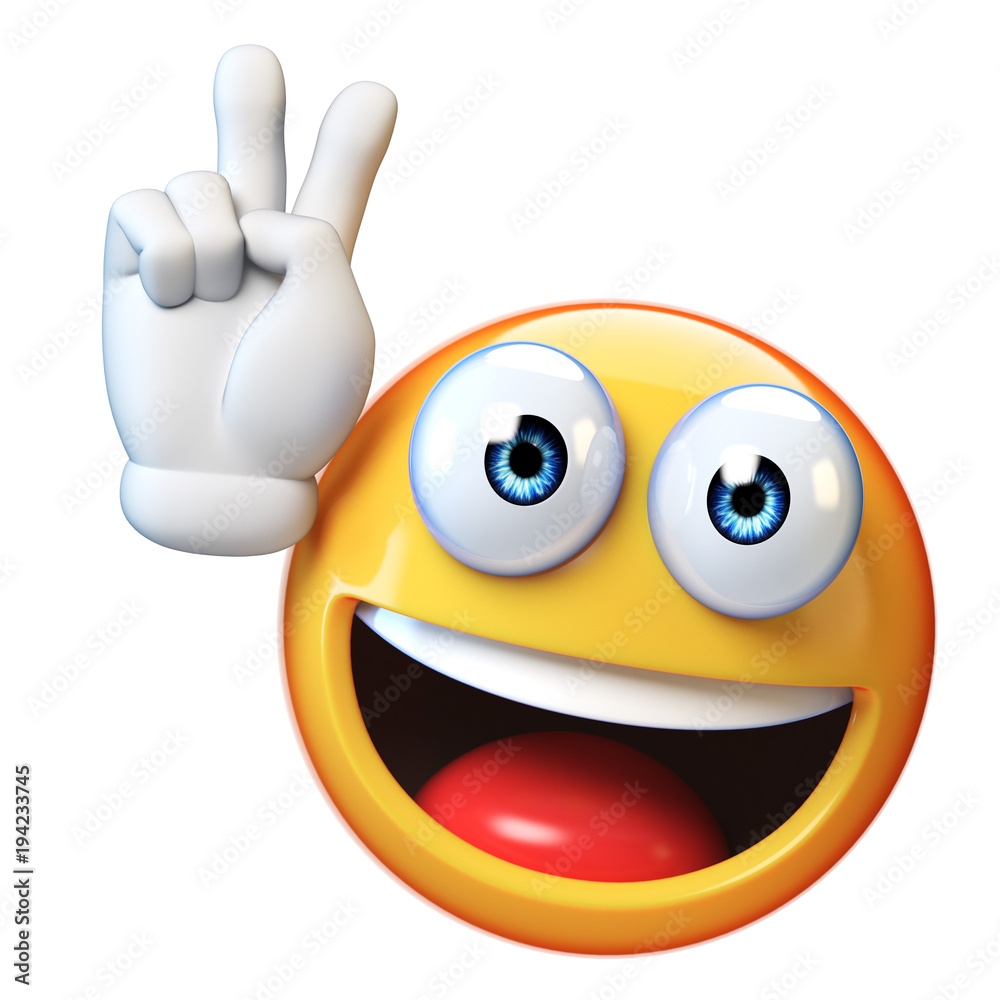 Peace emoji isolated on white background, victory emoticon 3d rendering ...