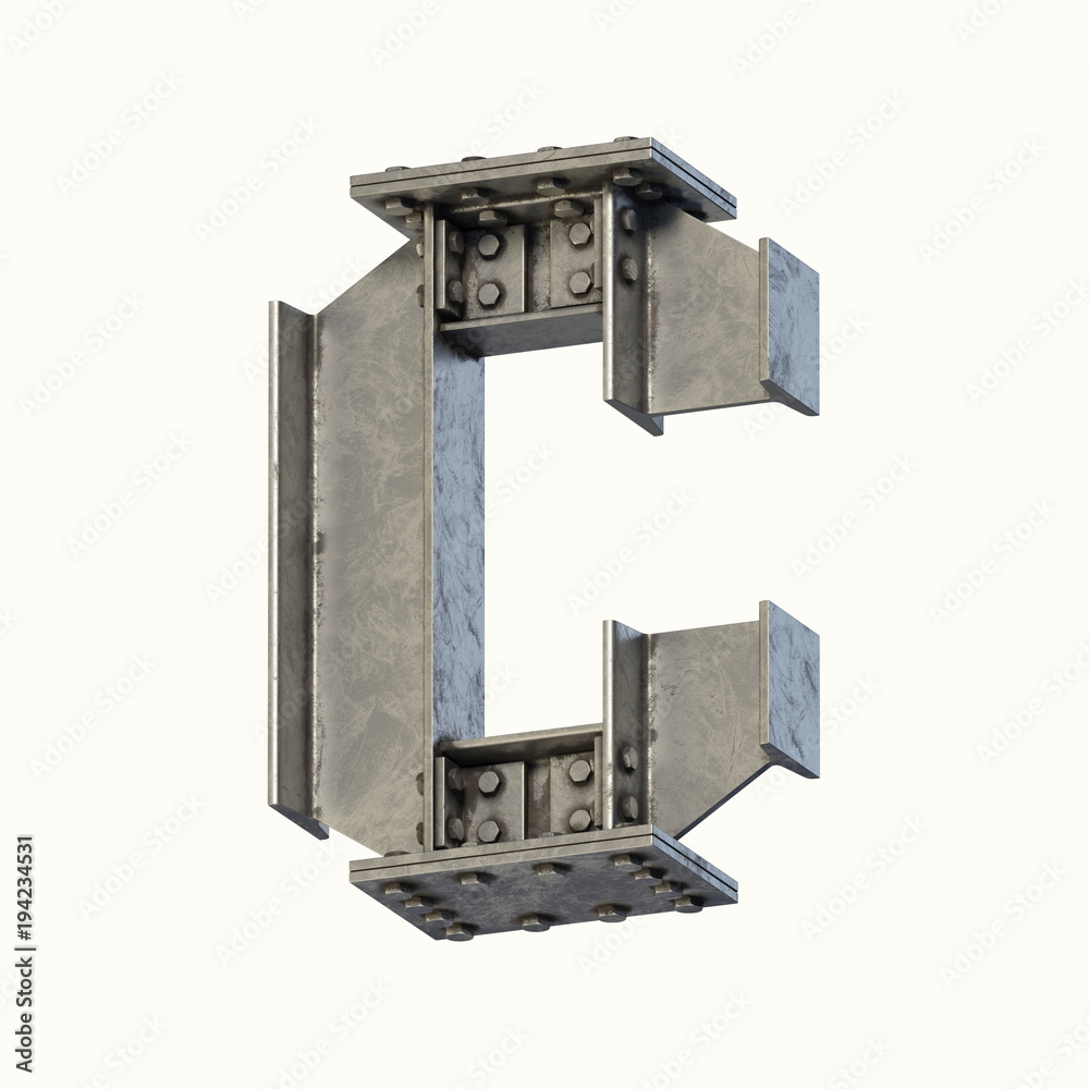 Steel beam font 3d rendering letter C Stock Illustration | Adobe Stock