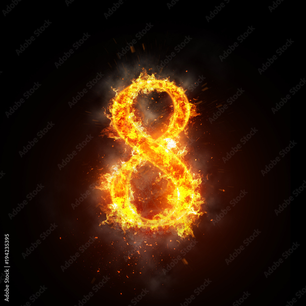 Fire number 8 of burning flame. Halloween concept. Stock Illustration ...