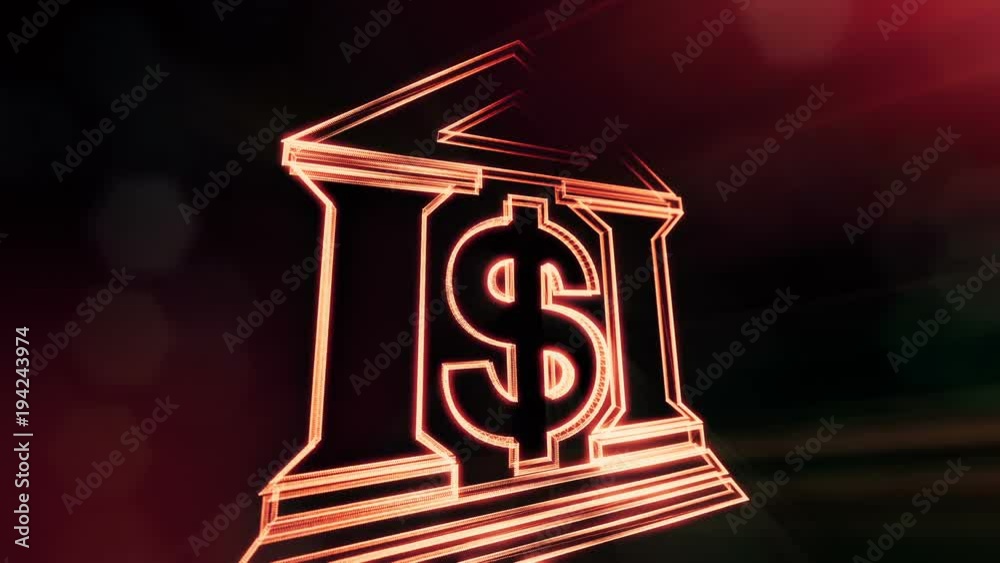dollar sign and emblem of a bank. Finance background of luminous ...