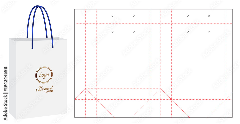 paper bag packaging die-cut and 3d bag mockup Stock Vector | Adobe Stock