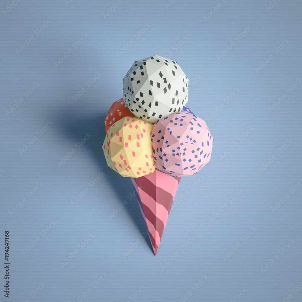 Food concept. Ice cream from cardboard on papper background. Cartoon ...