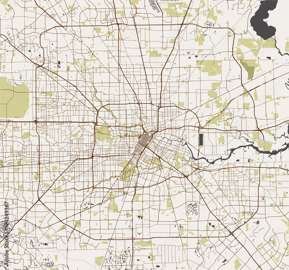 vector map of the city of Houston, U.S. state of Texas, USA Stock ...