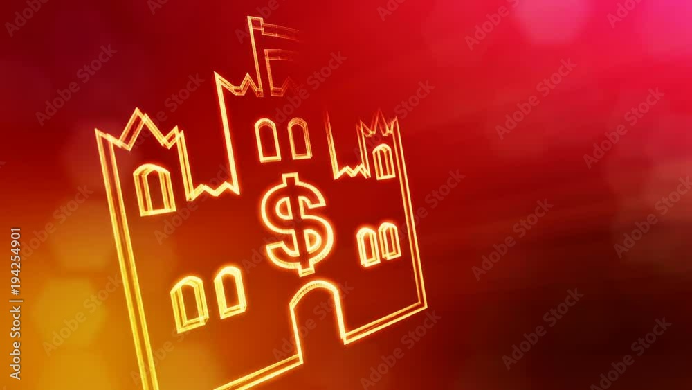 dollar sign in emblem of castle. Finance background of luminous ...