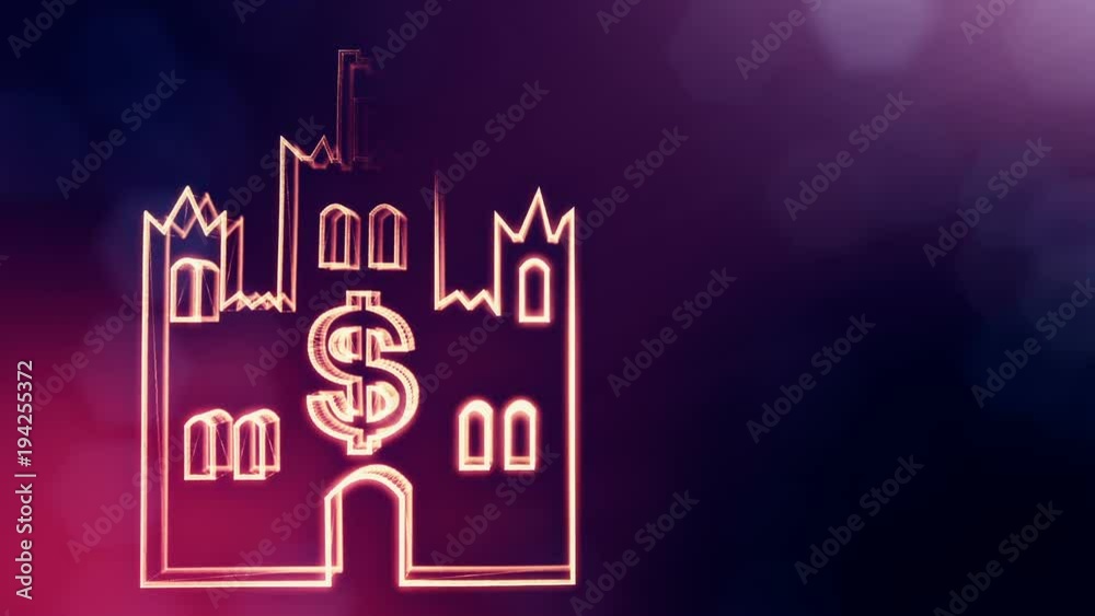 dollar sign in emblem of castle. Finance background of luminous ...
