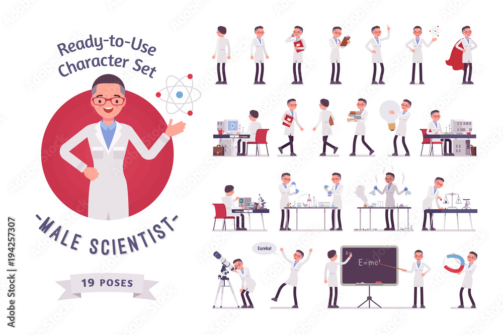 Male scientist ready-to-use character set Stock Vector | Adobe Stock