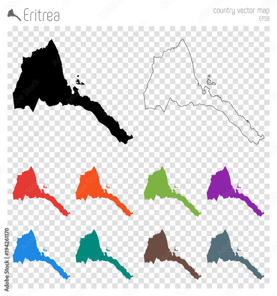 Eritrea High Detailed Map Country Silhouette Icon Isolated Eritrea Black Map Outline Vector