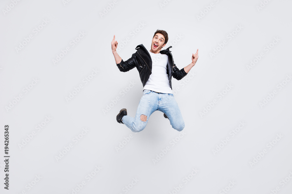 Full-size full-length portrait Yes yeah hooray! Careless funky funny ...