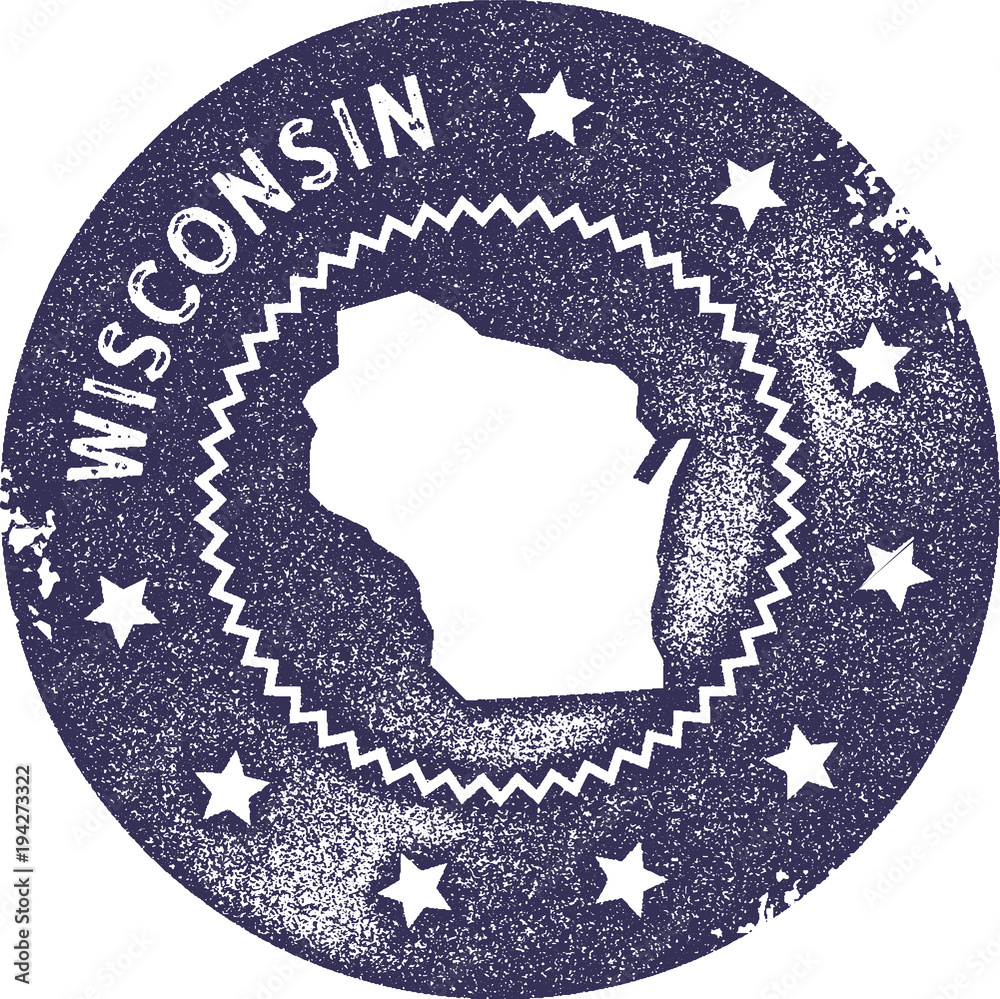 Wisconsin map vintage stamp. Retro style handmade label, badge or ...