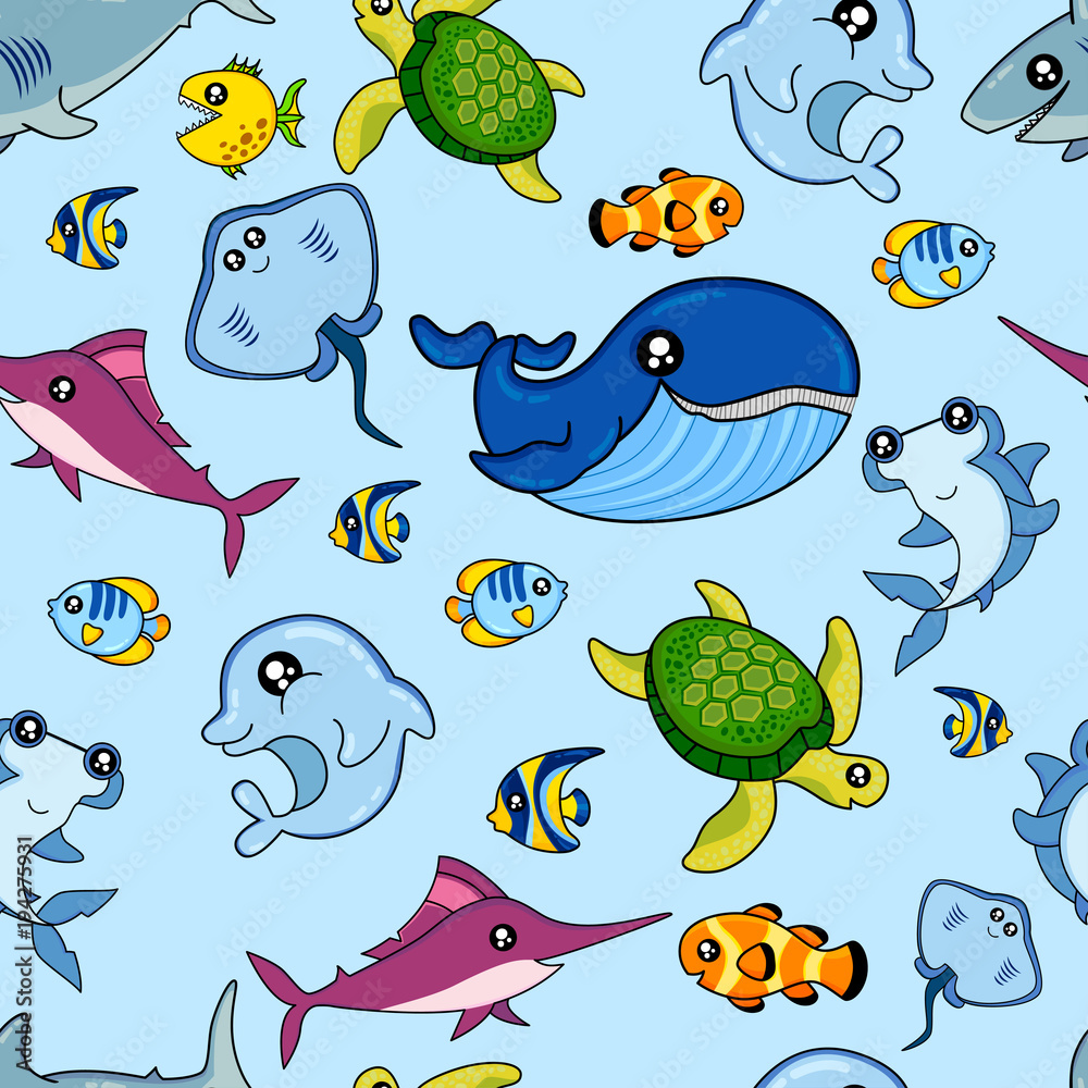 Cute kids fish pattern for girls and boys. Colorful fish on the ...
