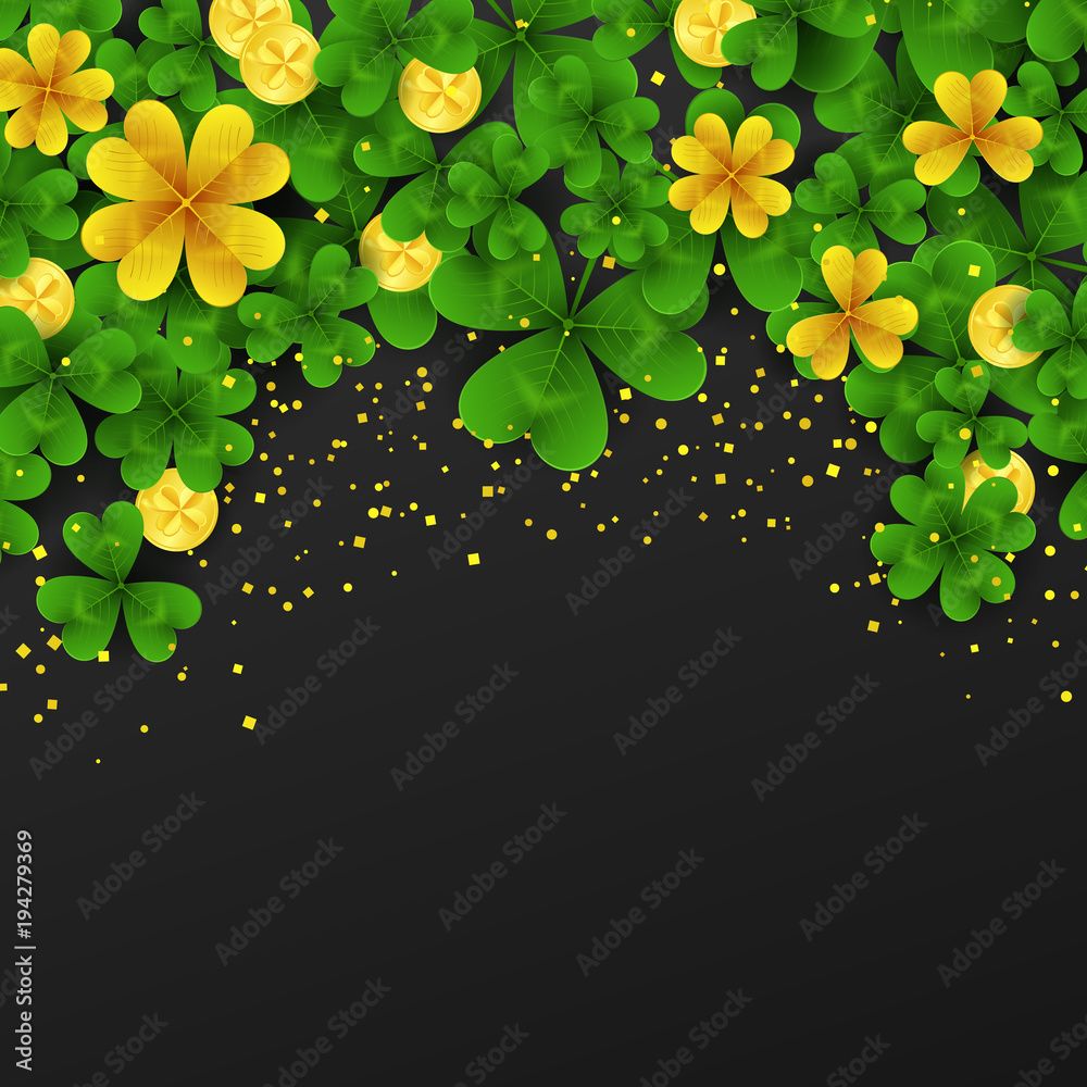 Saint Patrick Day border with golden shimmer,green,gold four and three ...