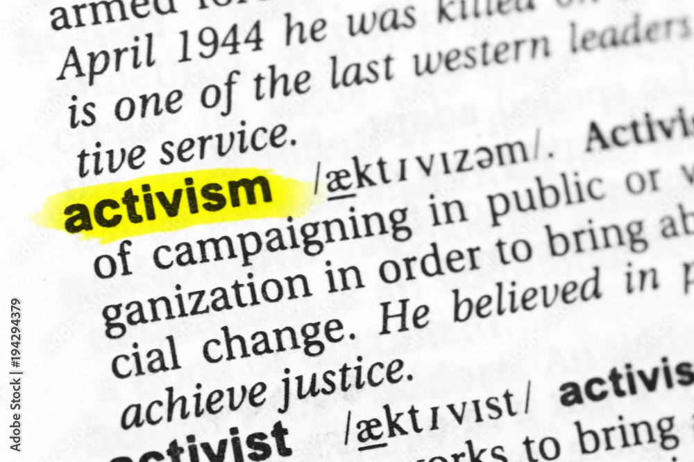 Highlighted English word "activism" and its definition in the ...