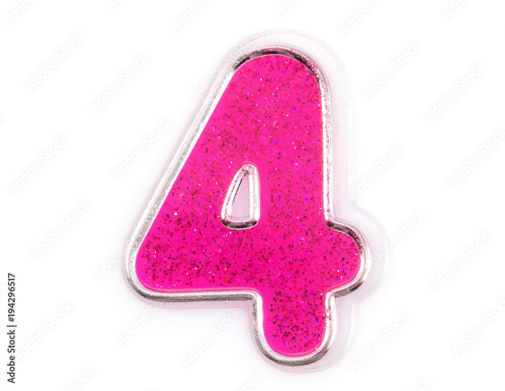 Letter number 4 symbol pink color on a white background, Pink number ...
