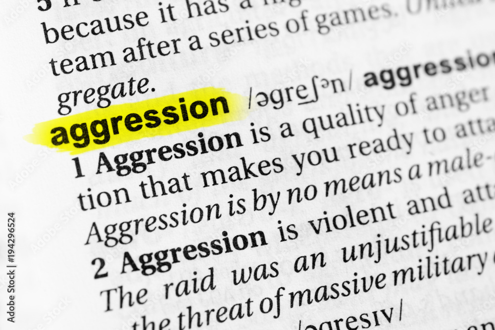 Highlighted English word "aggression" and its definition in the ...