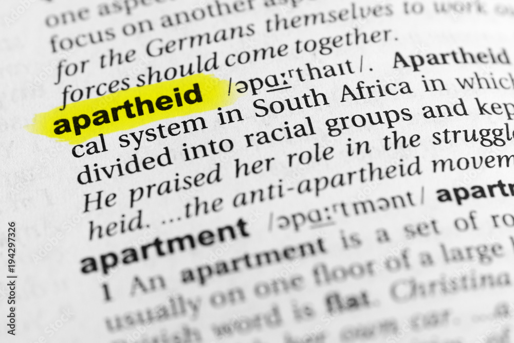Highlighted English word "apartheid" and its definition in the ...