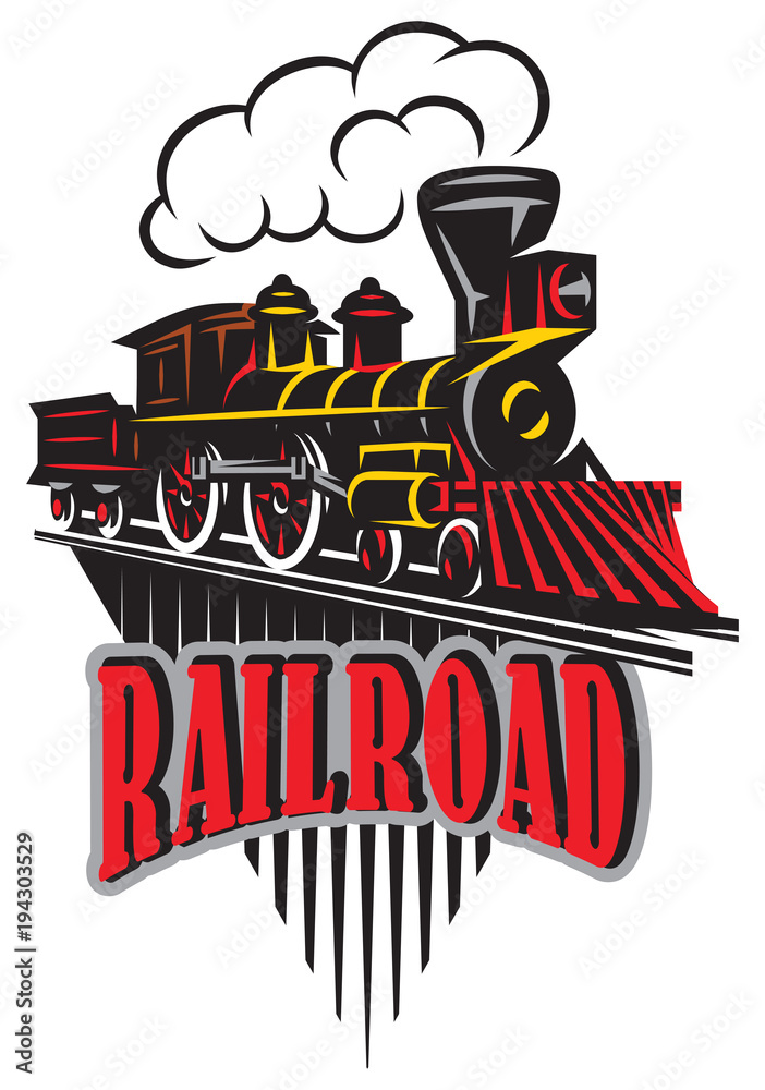 Vector emblem in vintage style with locomotives. Label, badge, pattern ...