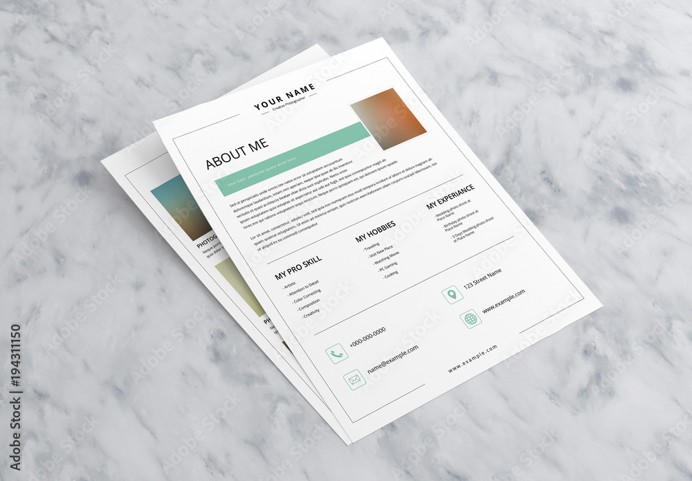 Portfolio and Biography Layout with Teal Accents 1 Stock Template ...