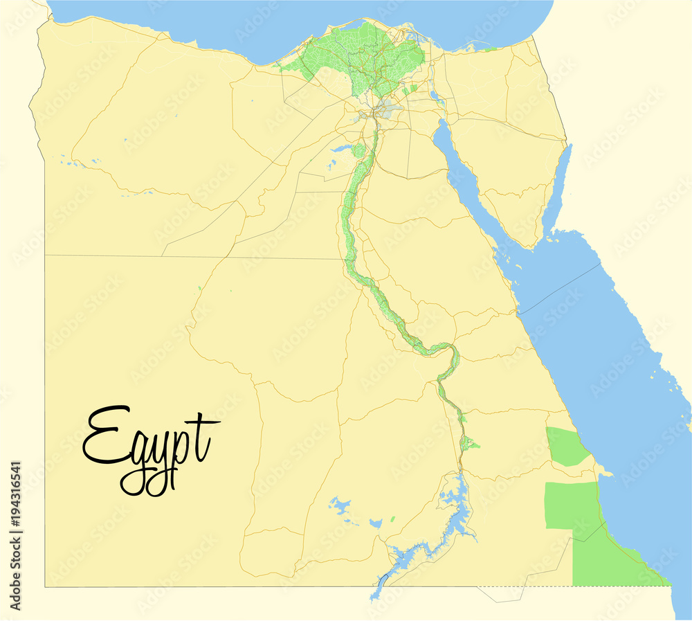 Egypt. Vector map. Geographic map detailed with the designation of ...