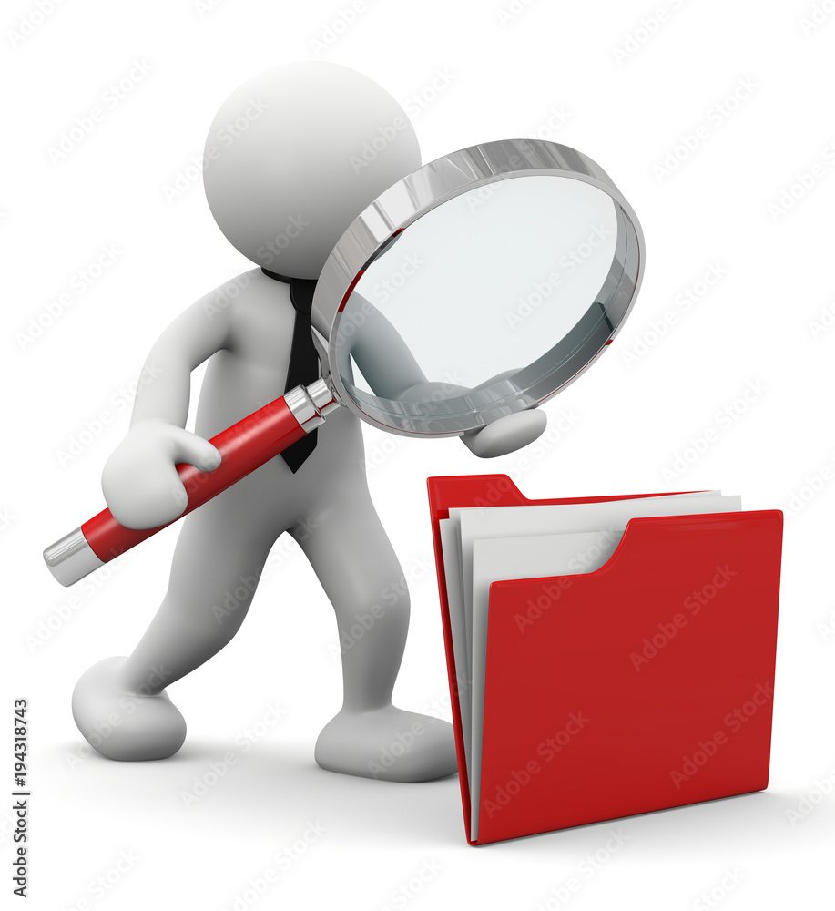 omino 3d con lente e documenti Stock Illustration | Adobe Stock