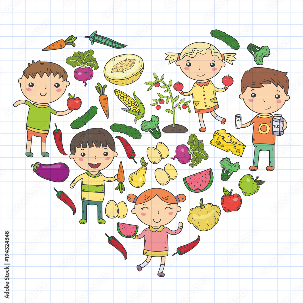 Kindergarten Nursery Preschool School kids eat healthy food Boys and ...