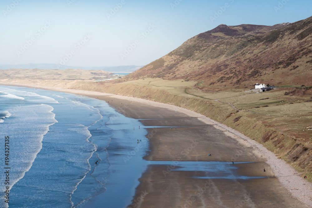 Rhossili Bay / The beach at Rhossili Bay viewed from the cliff top on ...