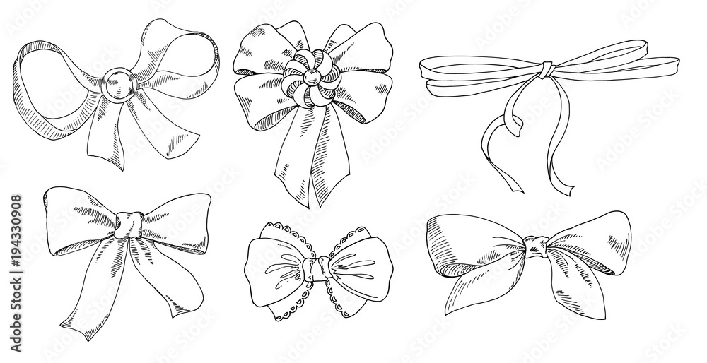 Different types of bows from ribbons. The sketch marker. Vector Stock ...