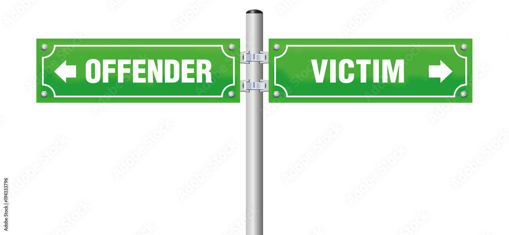 Offender victim street sign. Symbol for divorce, separation, for saying ...