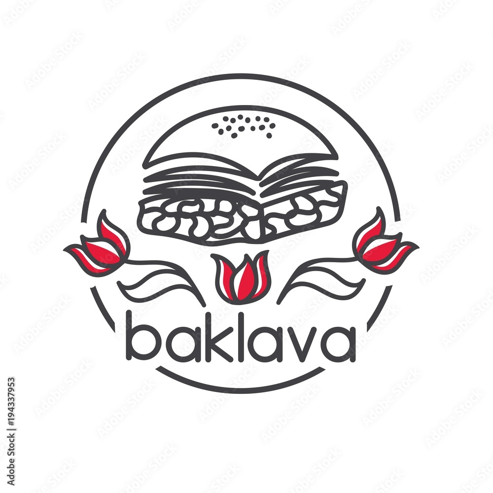 Baklava. Turkish dessert. Clear modern vector illustration with red ...