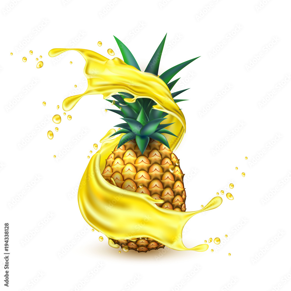 Vector realistic pineapple juice splash slice Stock Vector | Adobe Stock