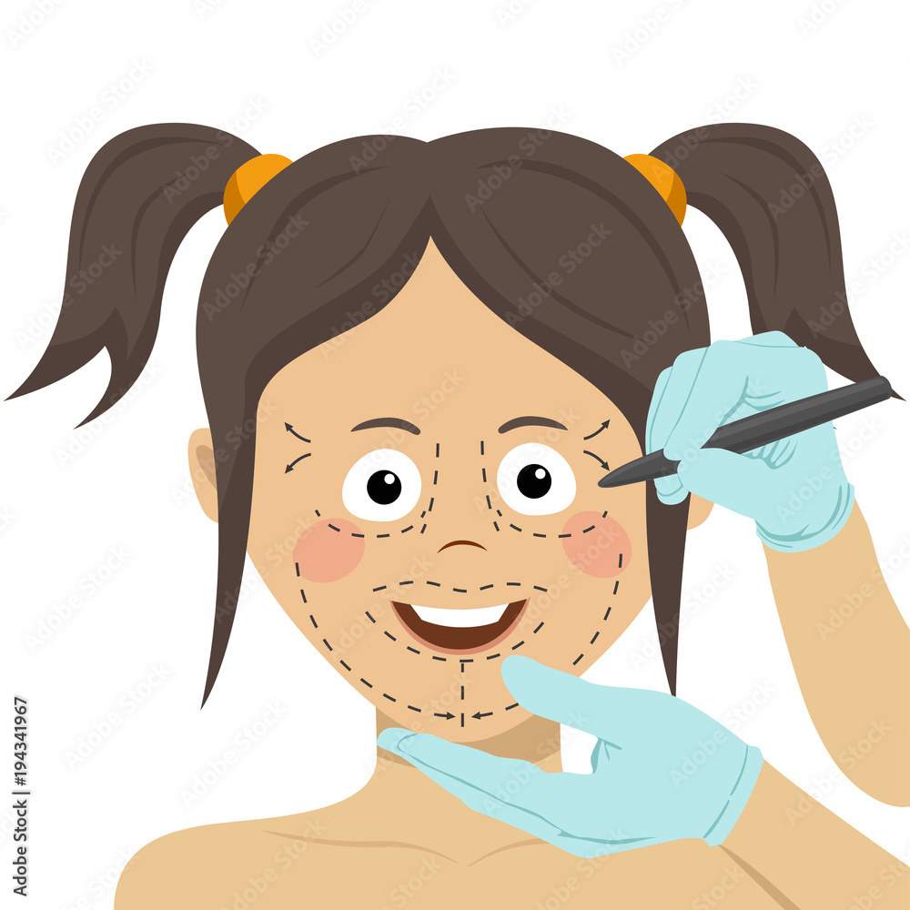 Surgeon drawing marks on female face. Plastic surgery concept Stock ...
