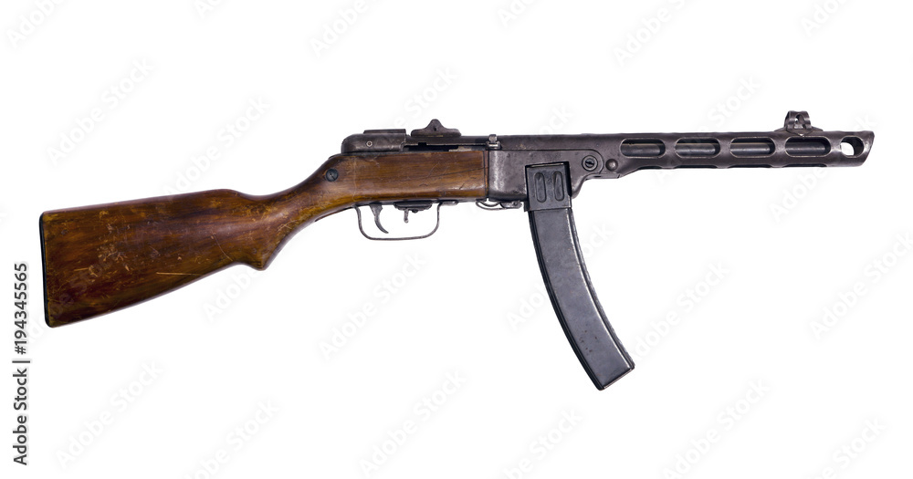 vintage submachine gun with box magazine isolated Stock Photo | Adobe Stock