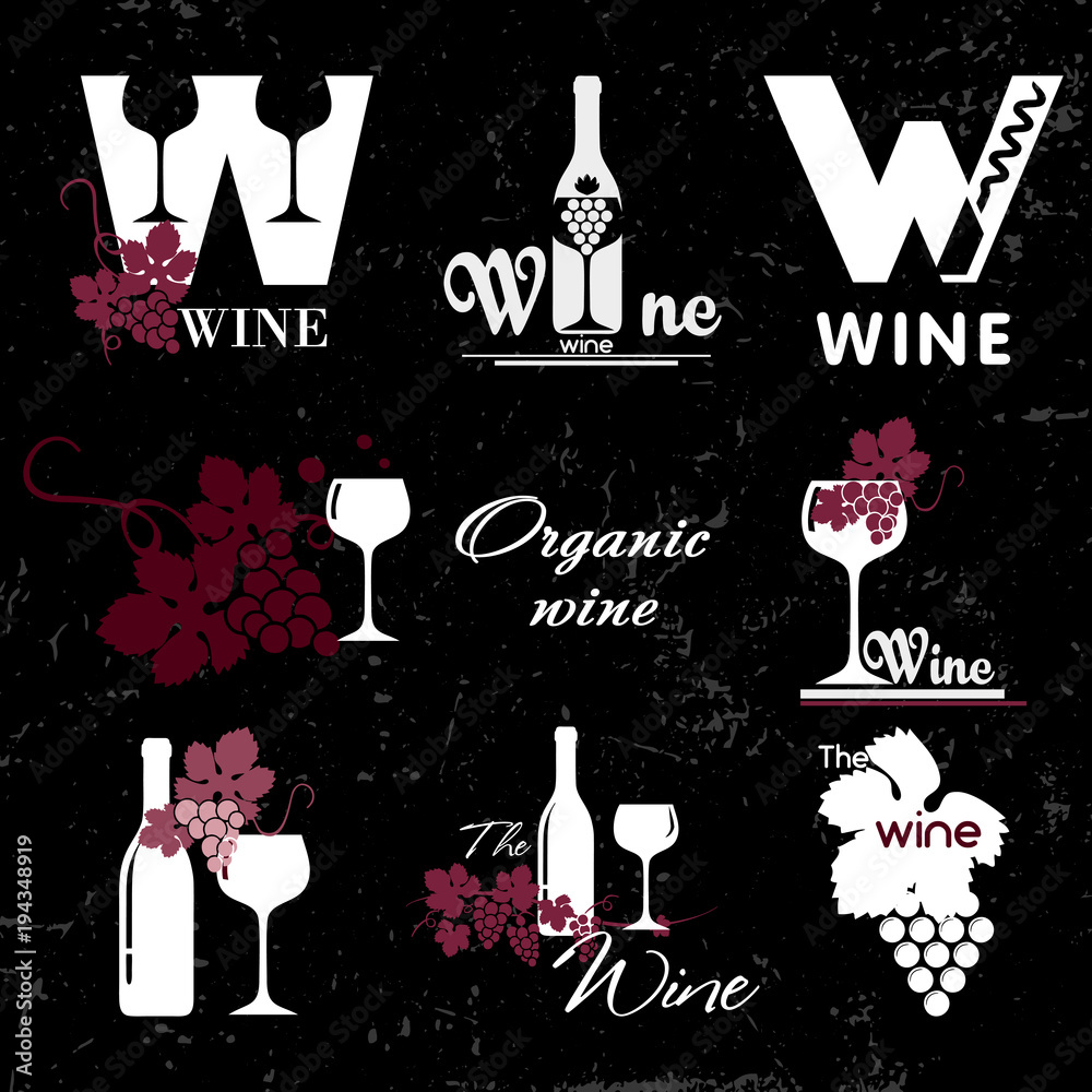 Organic wine logo. Set of badges and labels elements for wine Quality ...