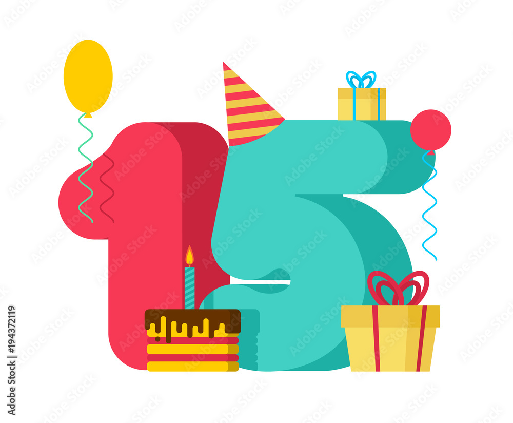 15 year Birthday sign. 15th Template greeting card anniversary ...