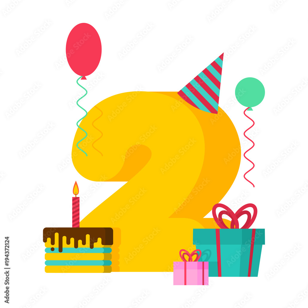 2 year Happy Birthday greeting card. 2th anniversary celebration ...