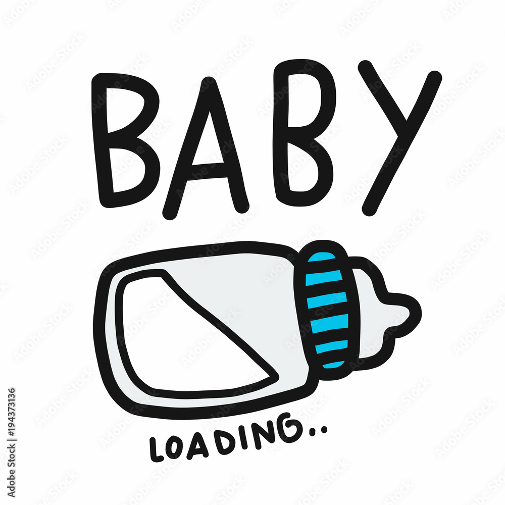 Baby loading word and milk bottle cartoon vector illustration vector de ...
