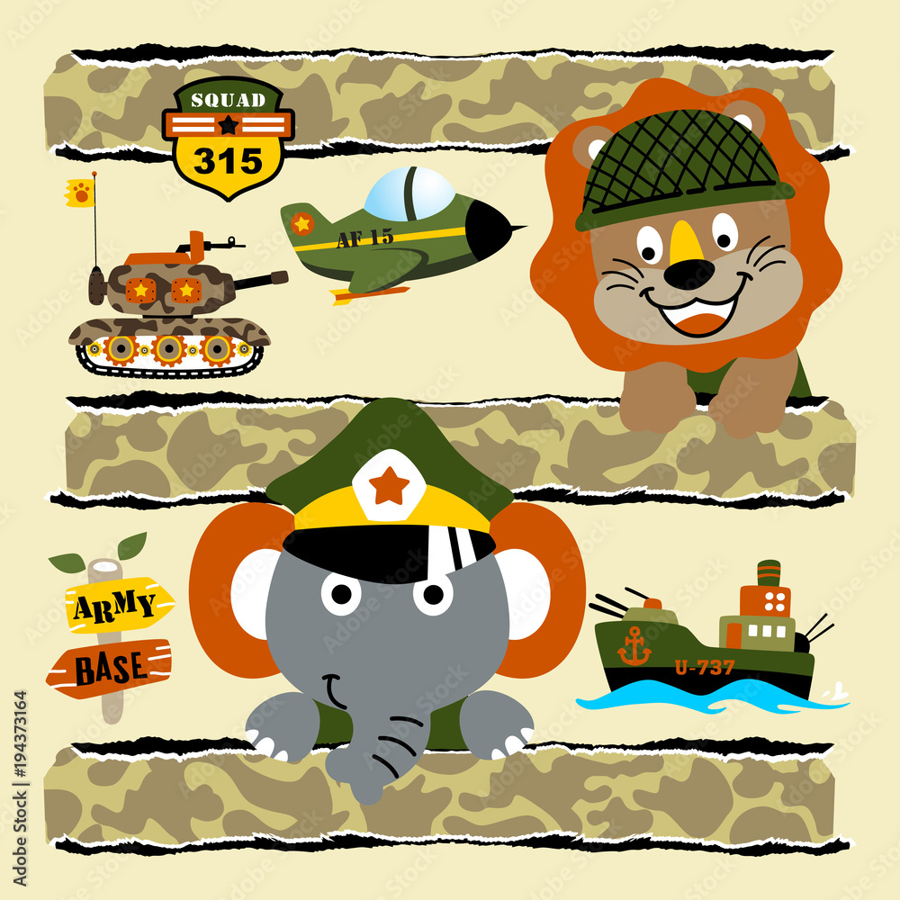 funny soldiers cartoon with military equipment Stock Vector | Adobe Stock