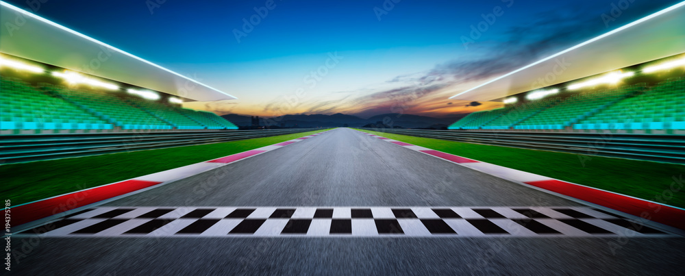Motion blurred racetrack with start or end line . Horizontal format ...