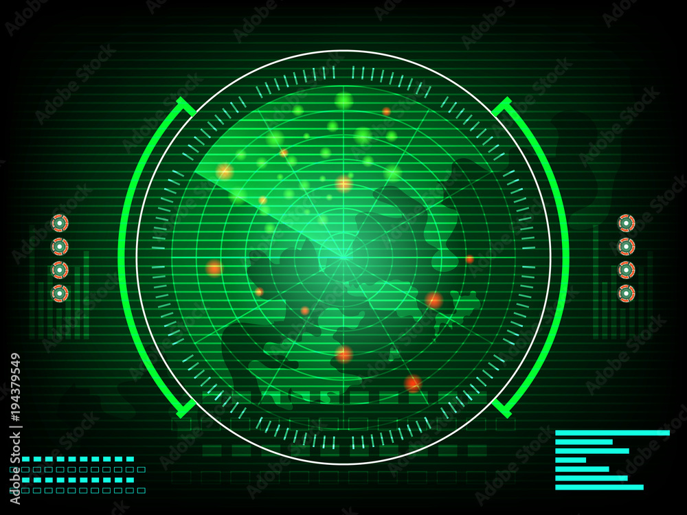 radar screen digital interface with world map Concept future in ...